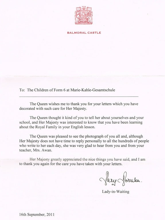 Schon wieder königliche Post für die Klasse 8d – Marie-Kahle ...